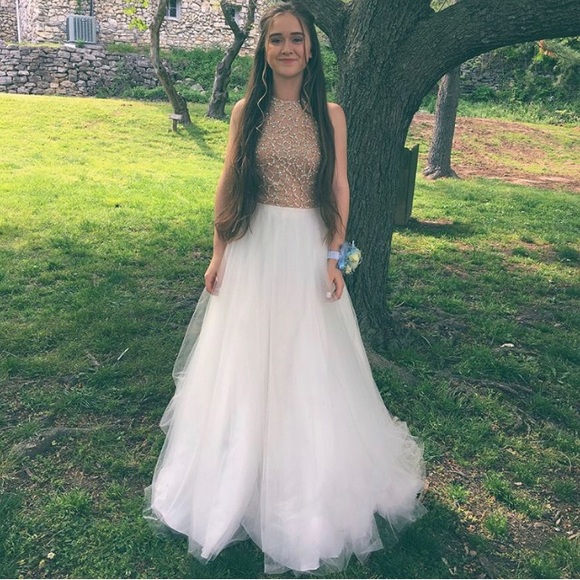 Dresses | White And Tan Prom Dress | Poshmark